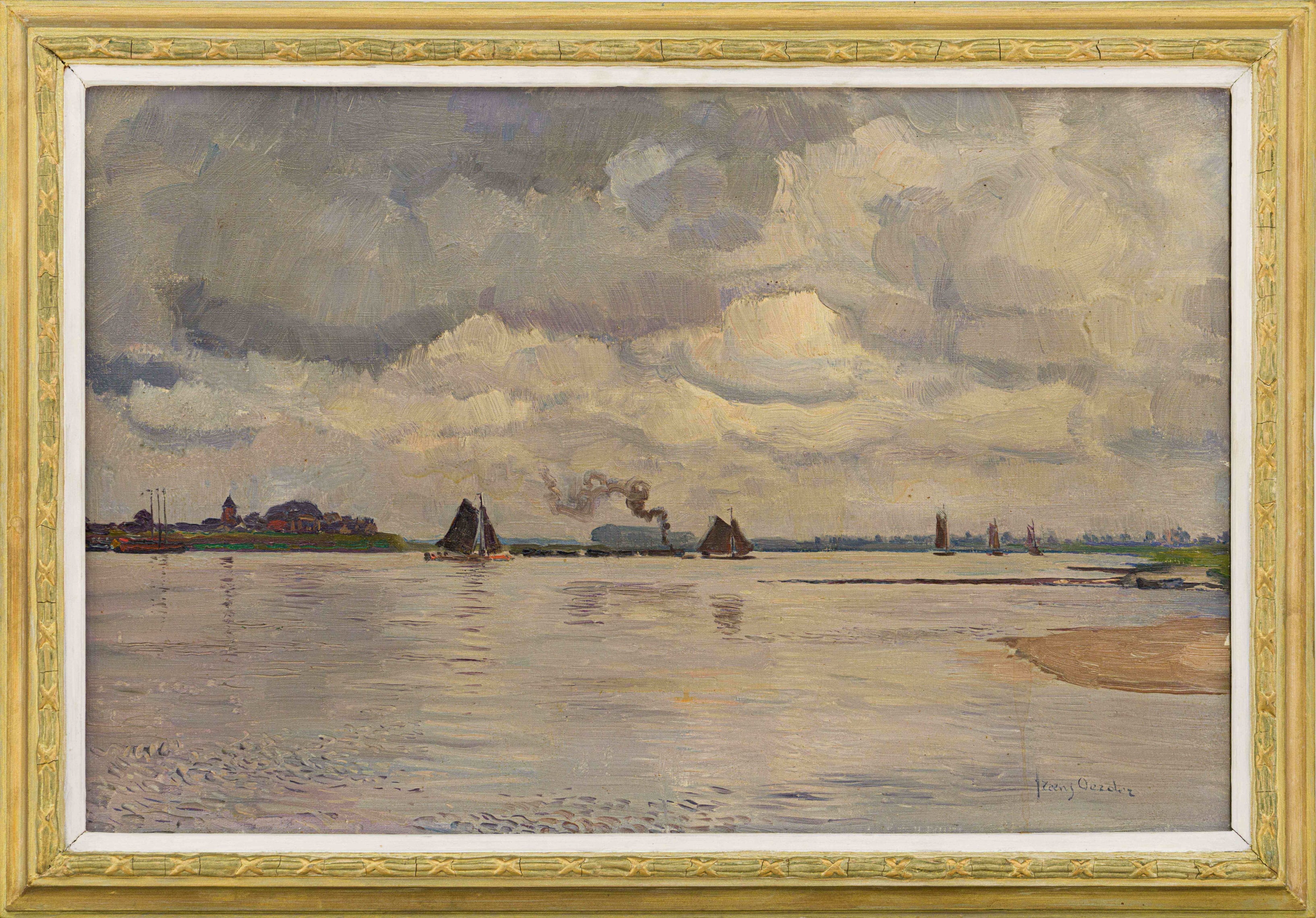 River Scene with Boats , Netherlands by Frans Oerder | Strauss & Co
