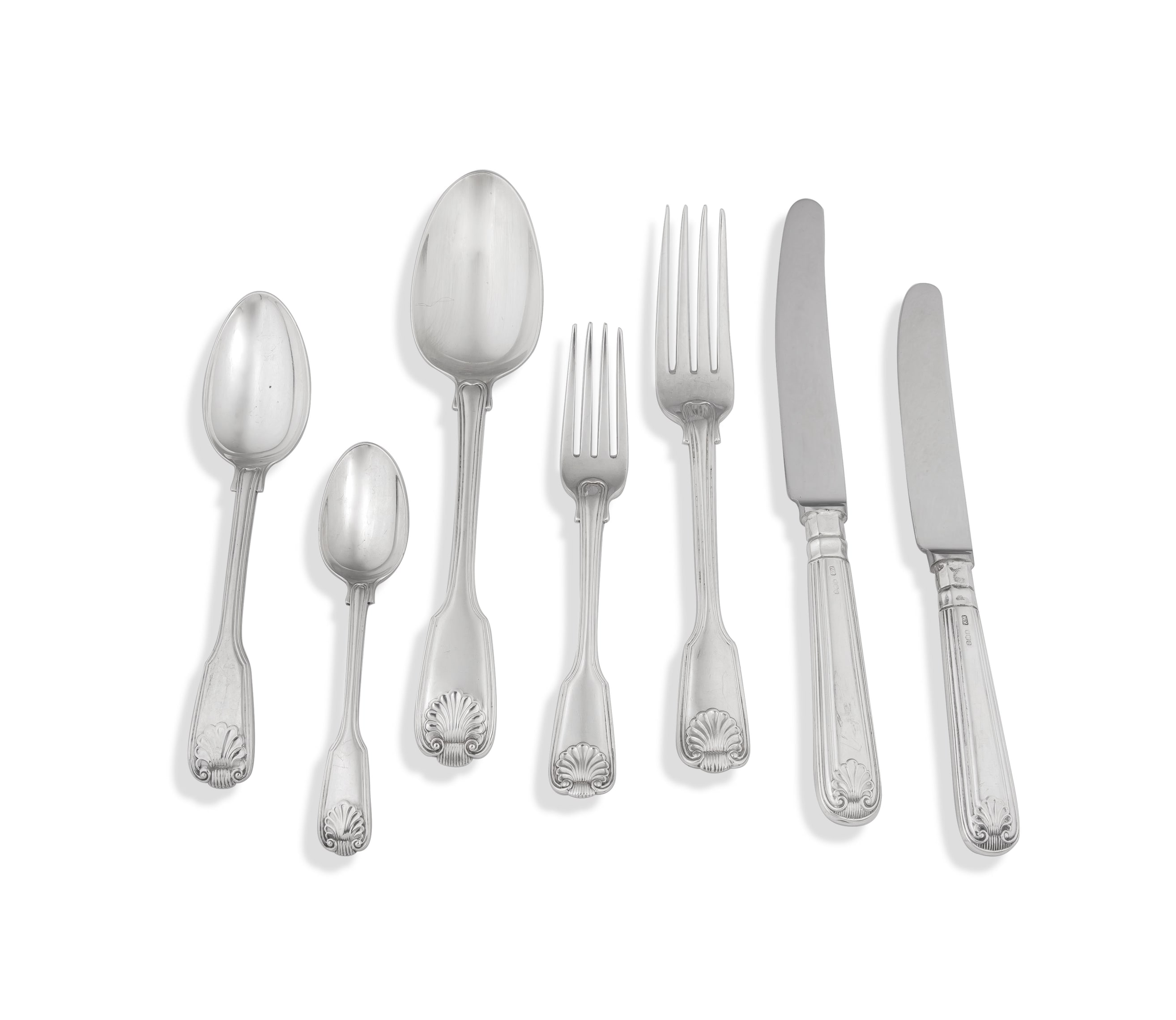 An assembled set of William IV Fiddle, Thread and Shell pattern silver ...