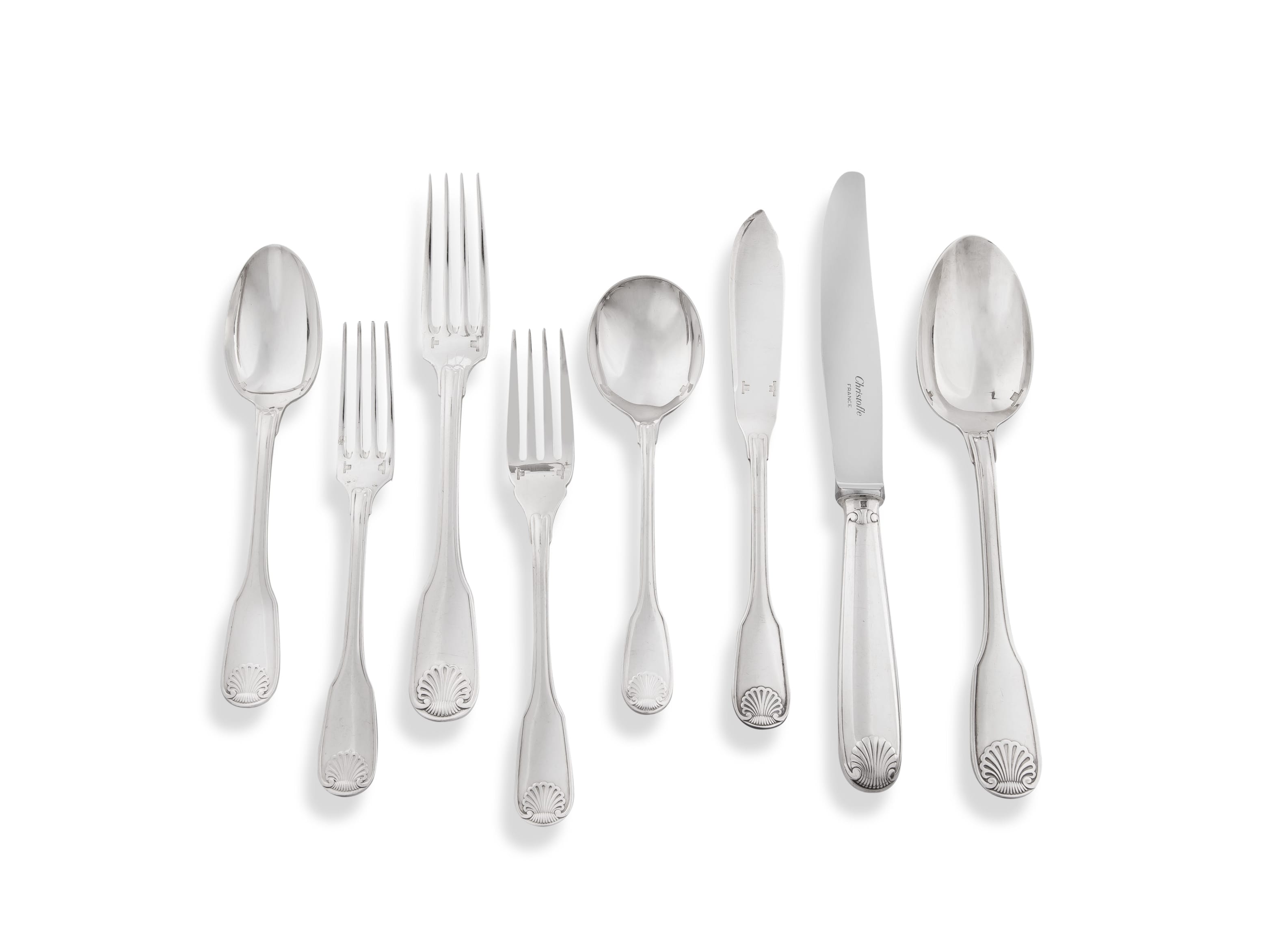 A set of Christofle Shell pattern silver-plate flatware, 1935-1983 ...