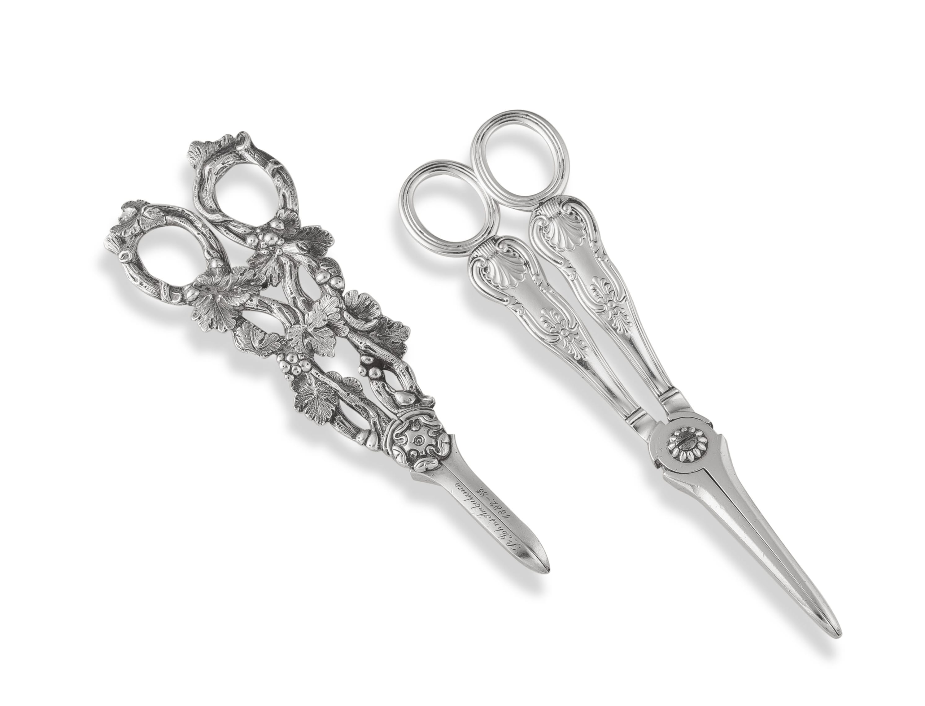 A pair of Victorian silver grape scissors, Martin Hall & Co, Sheffield ...