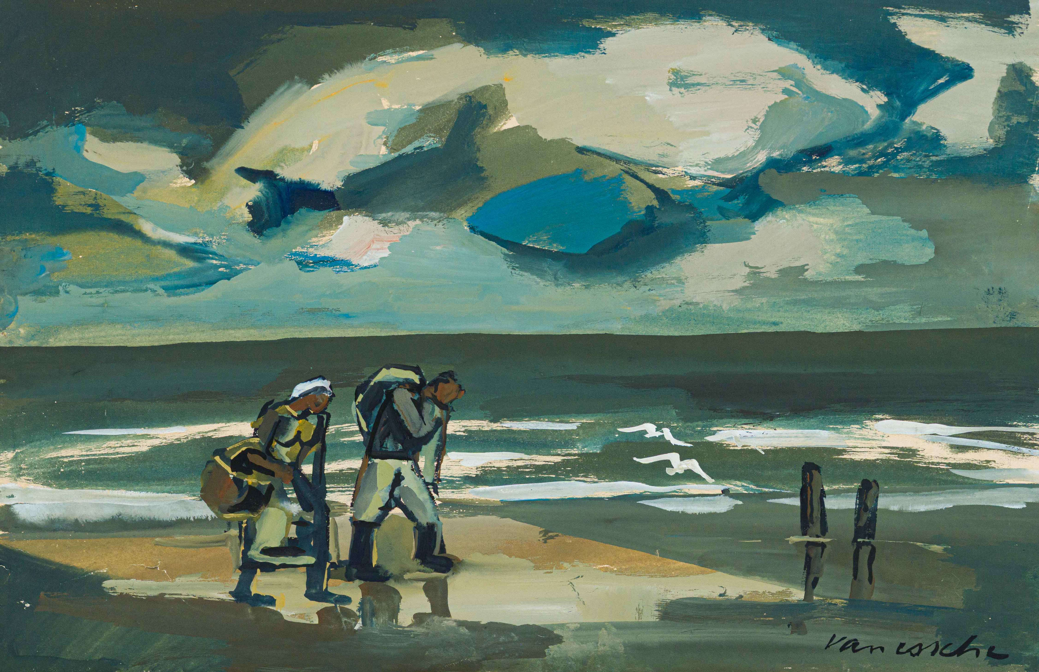 Figures Walking along the Beach by Maurice van Essche | Strauss & Co