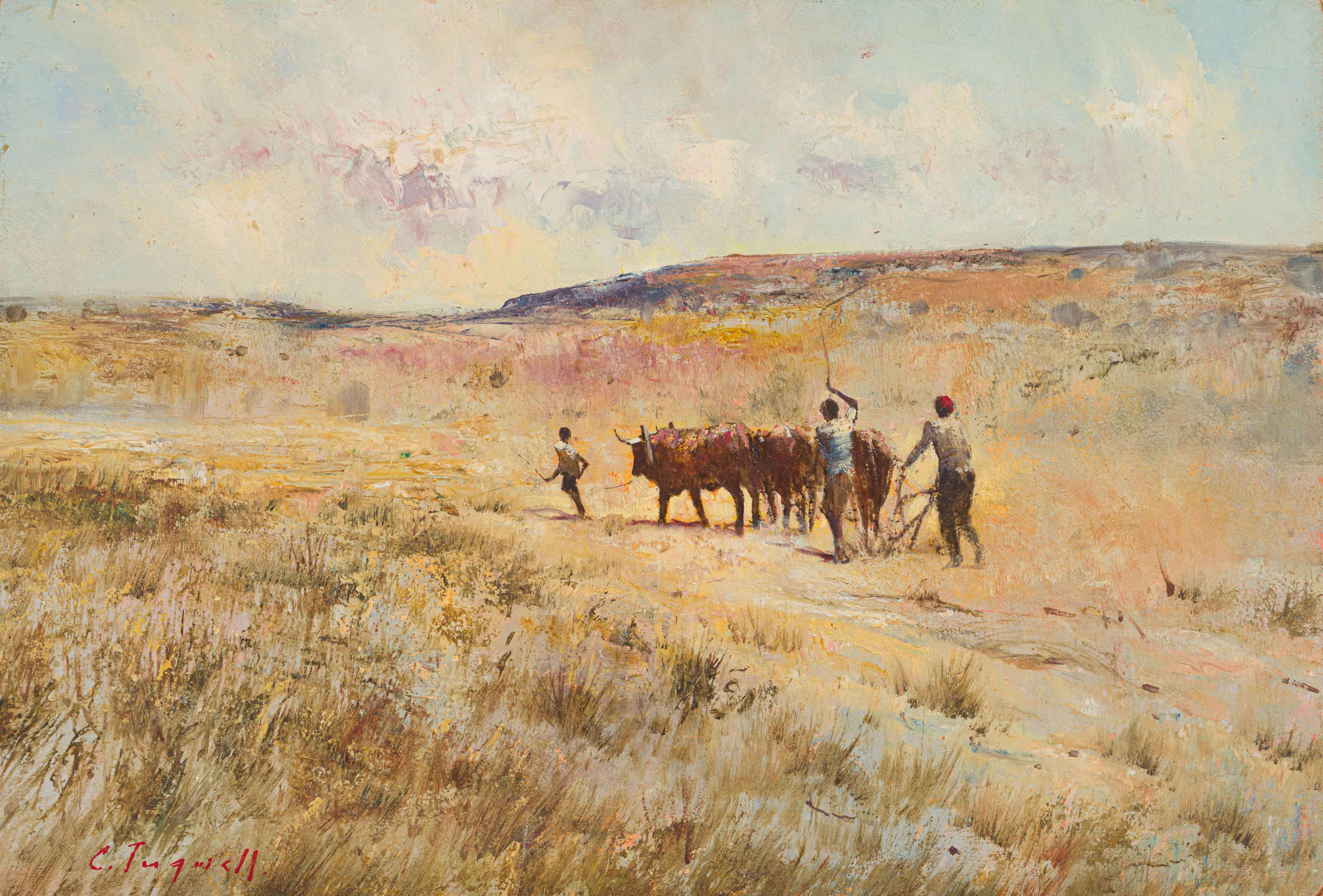 Figures Ploughing a Field with Oxen by Christopher Tugwell | Strauss & Co