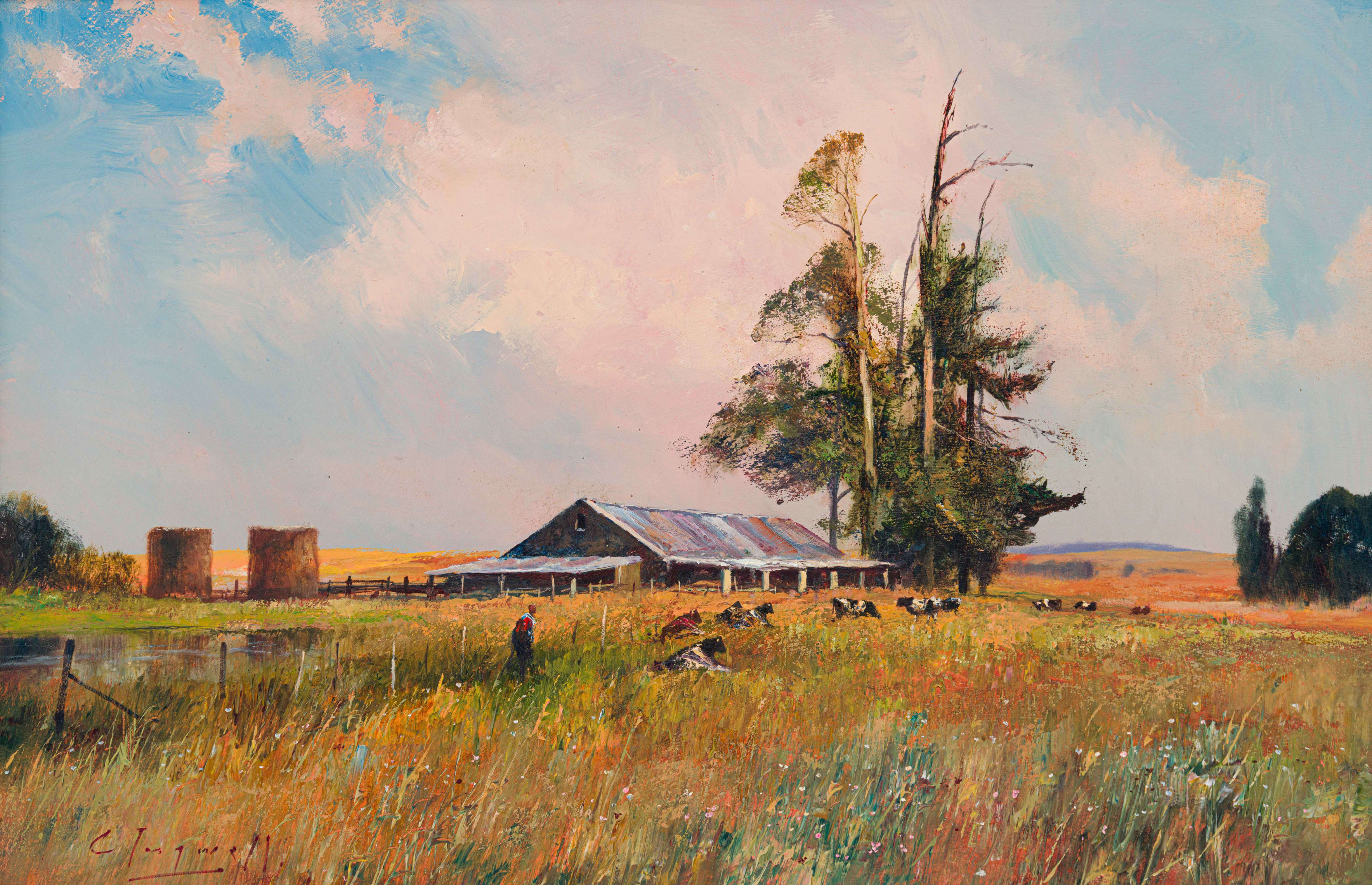 Cattle in a Farm Landscape by Christopher Tugwell | Strauss & Co