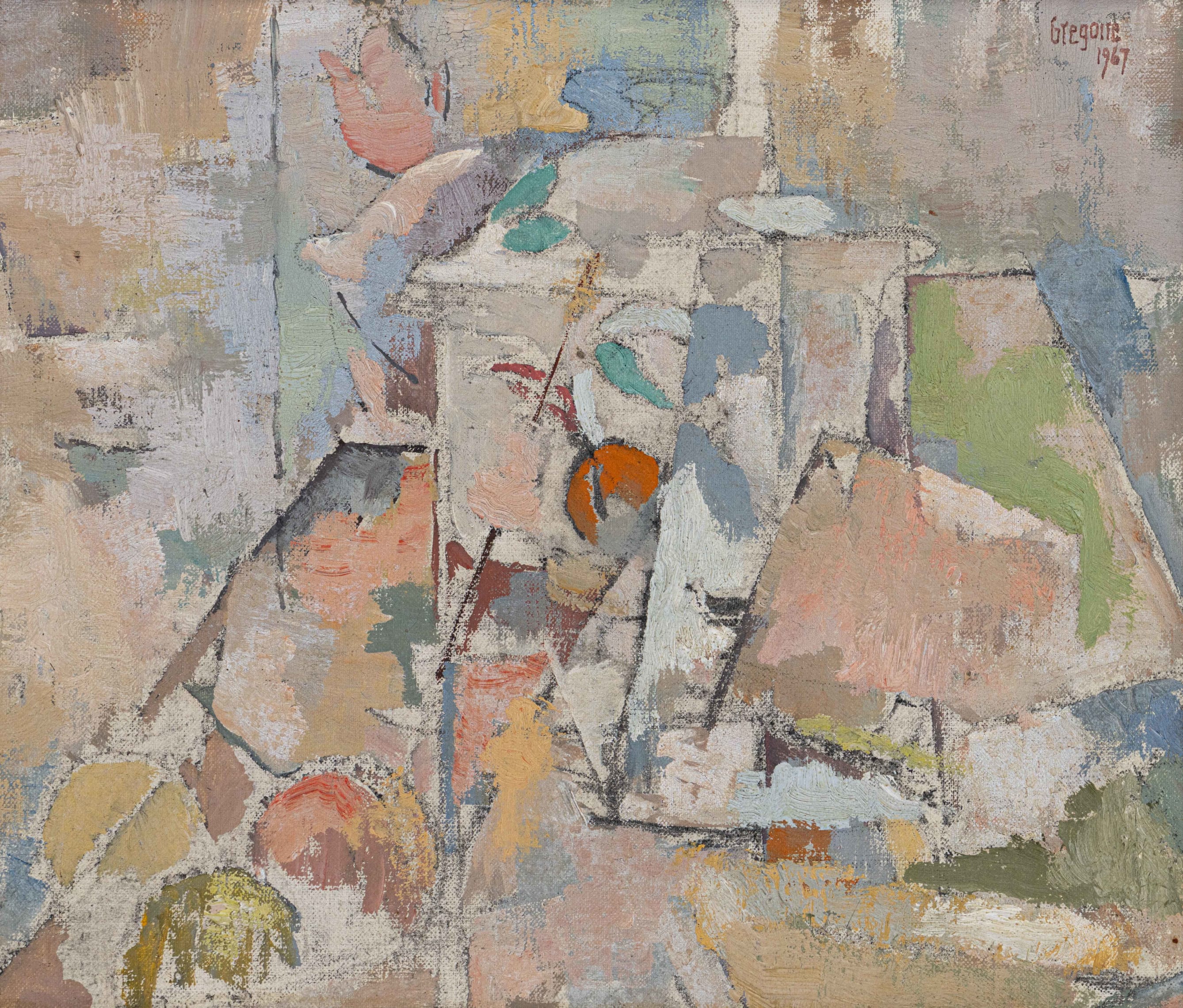 Abstraksie: Wit Beker and Vrugte (Abstract: White Jug and Fruit) by ...