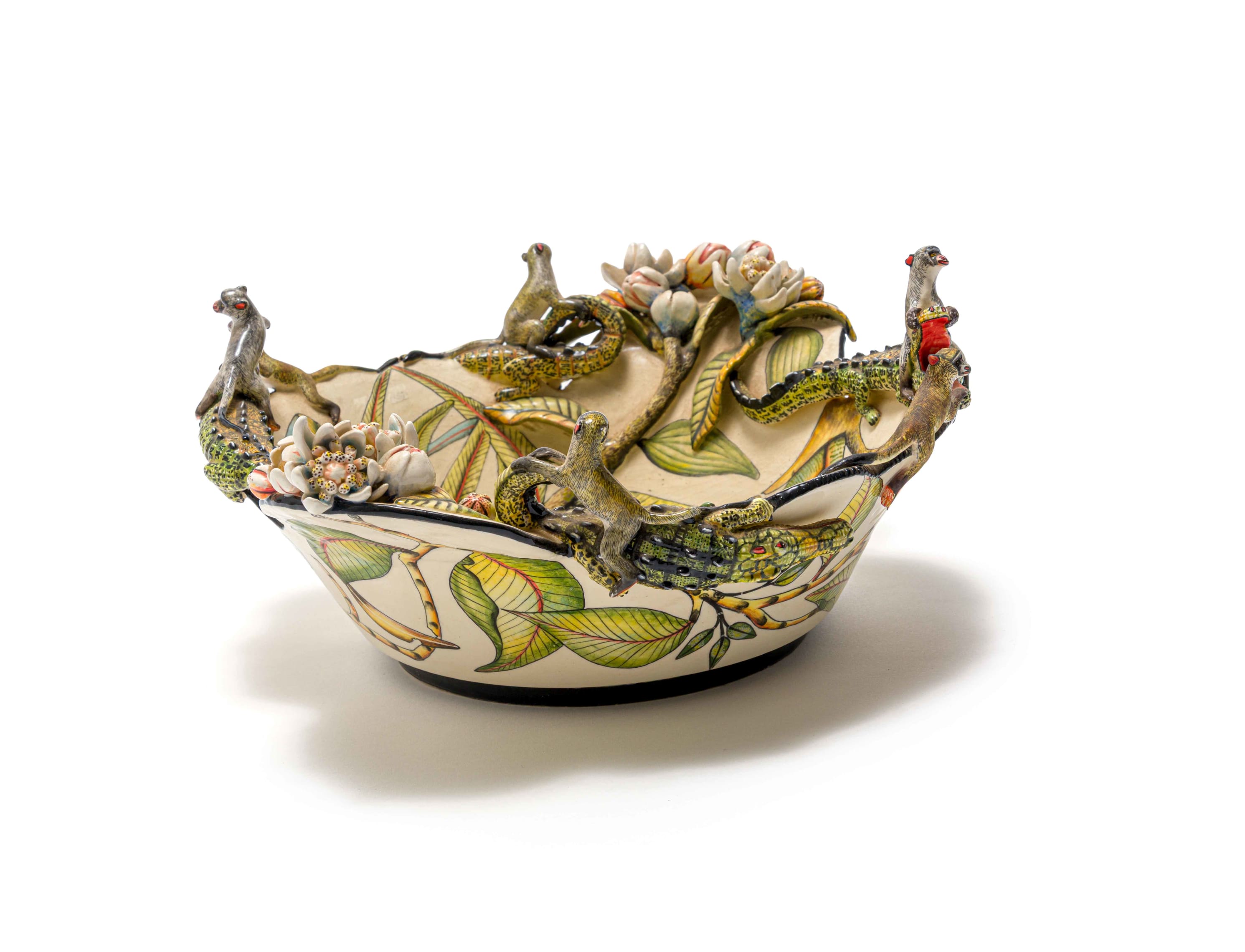 Bowl with vervet monkey, crocodile and lotus decoration by George ...