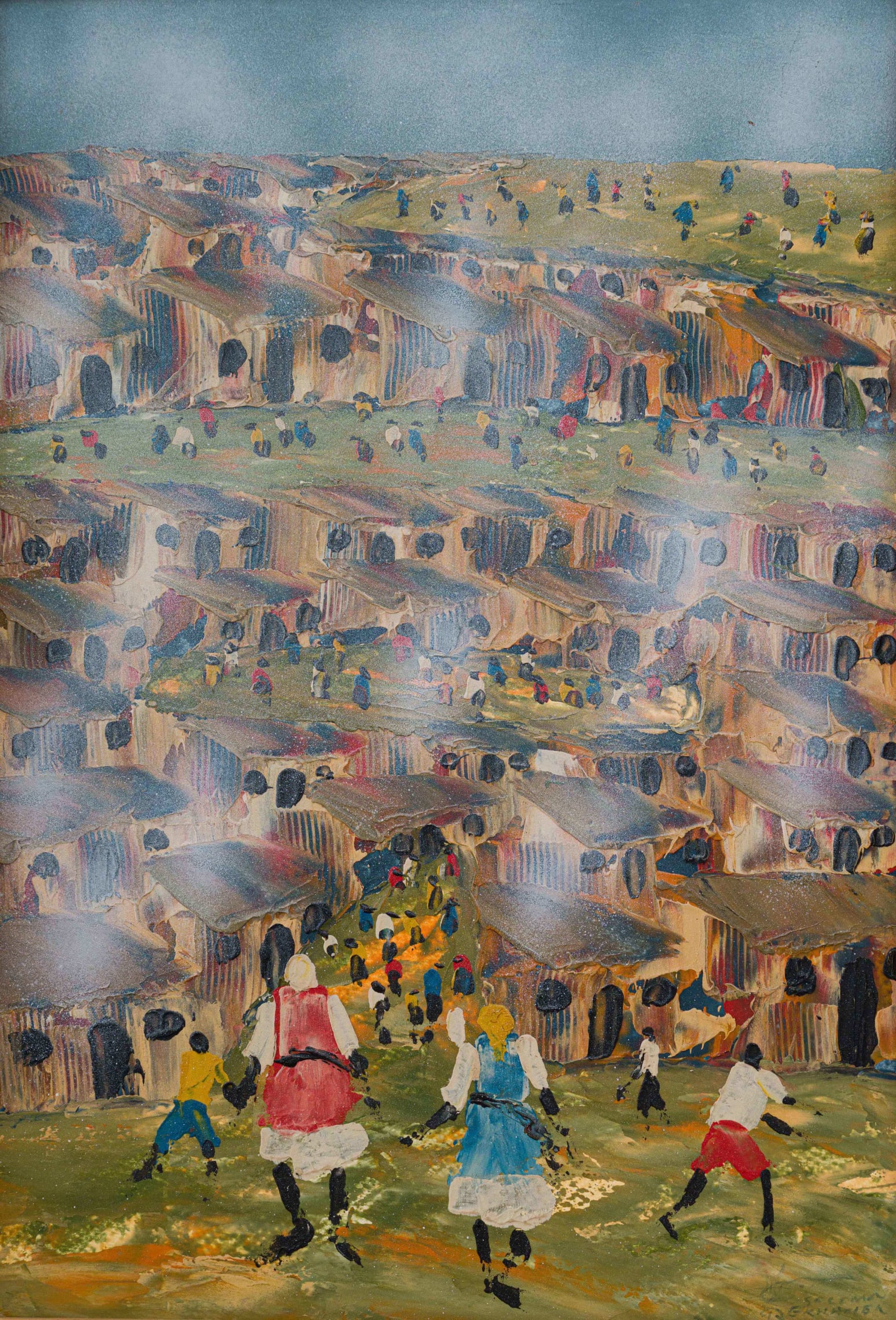 Township Scene with Figures by Solly (Solomon) Sekhaolelo | Strauss & Co