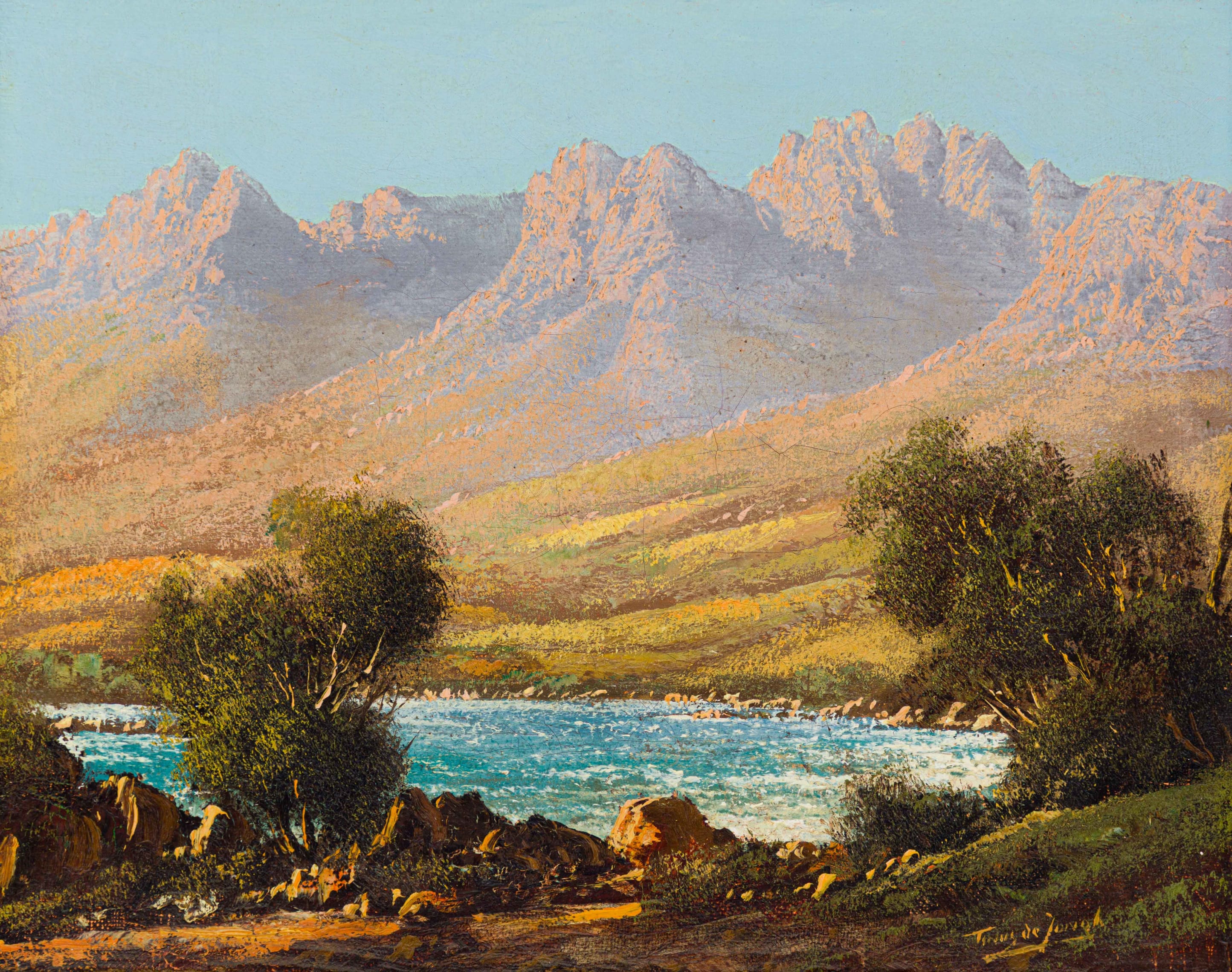 Landscape with Lake and Mountains by Tinus de Jongh | Strauss & Co