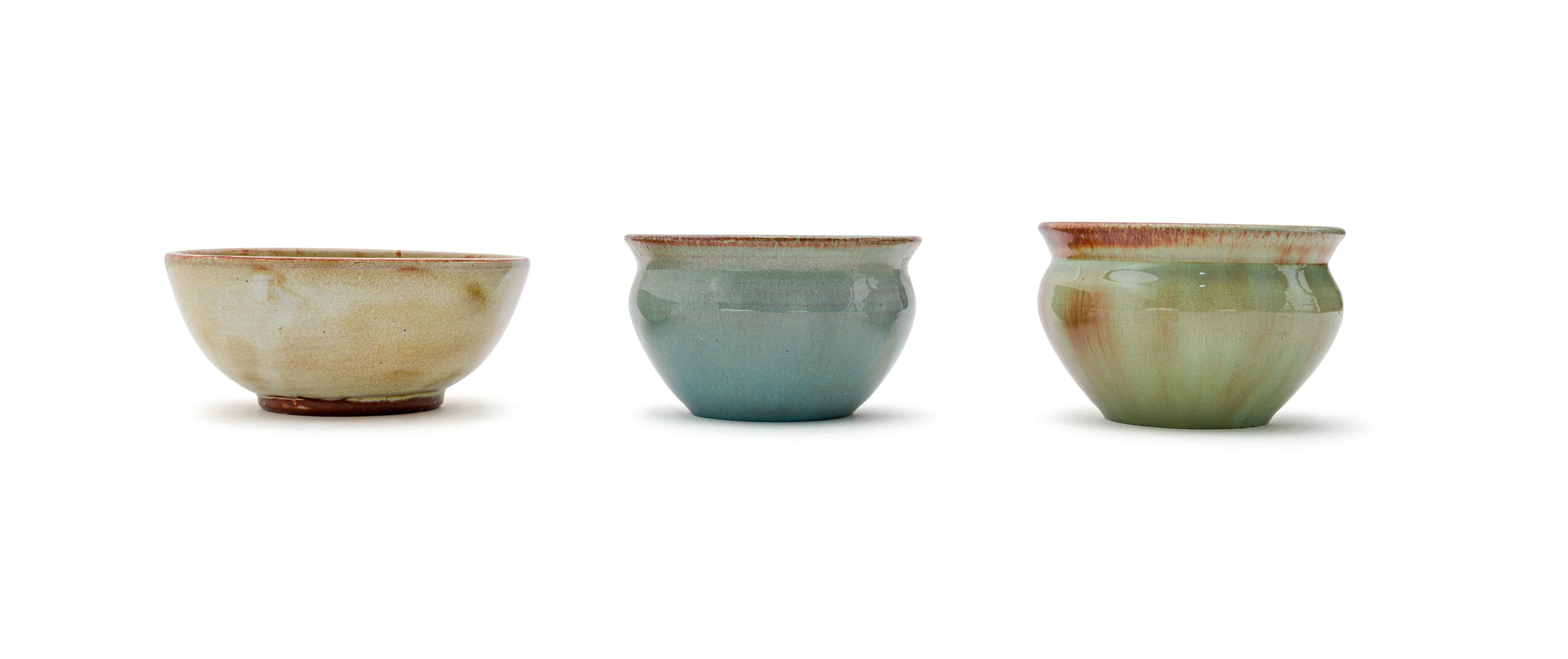 Bowls with rust rims, three by Linn Ware/Ceramic Studio | Strauss & Co