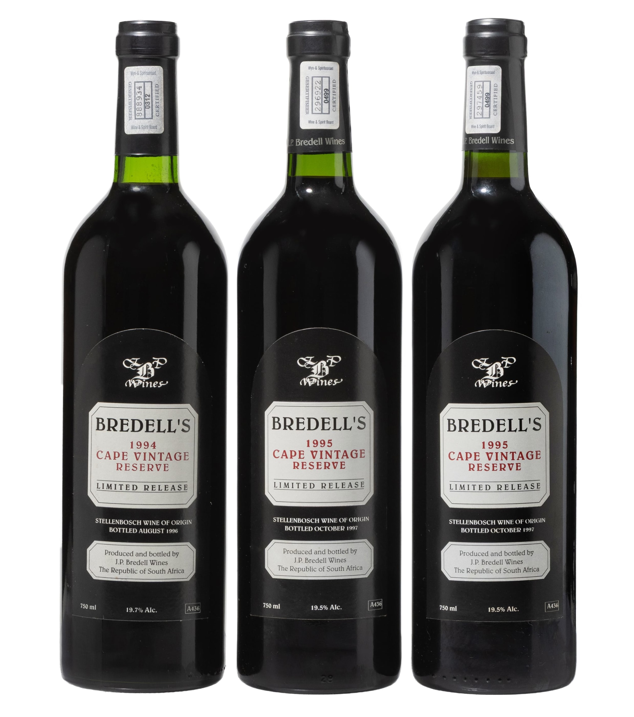 Cape Vintage Reserve 1994, 1995 3 (1 x 3) 750ml by JP Bredell Wines ...