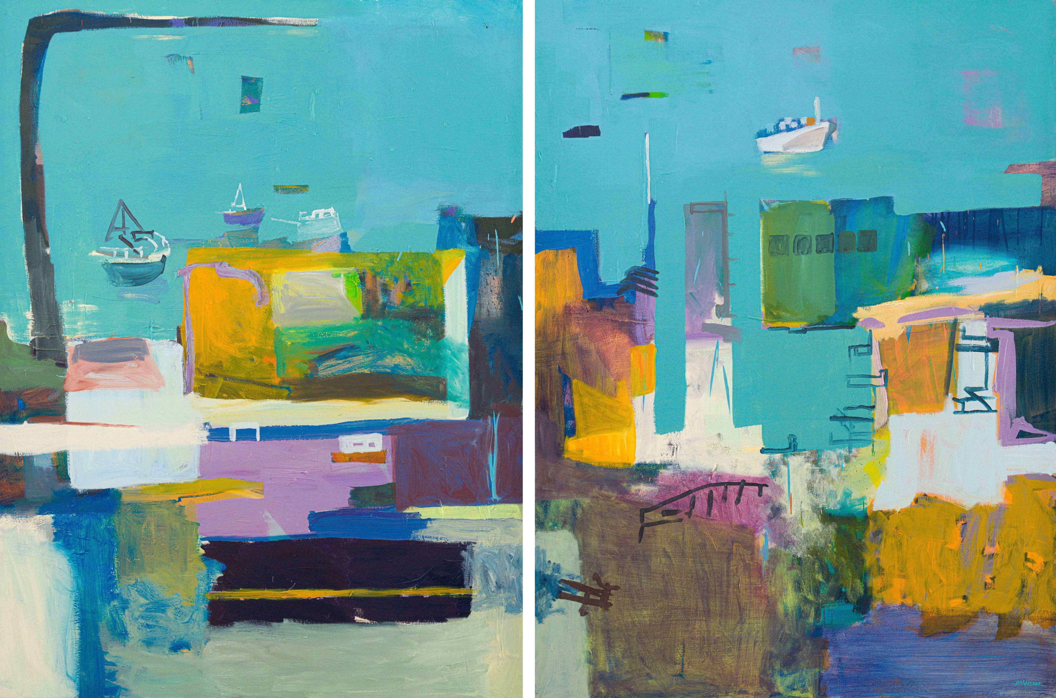 Harbour Composition, diptych by Mary Visser | Strauss & Co