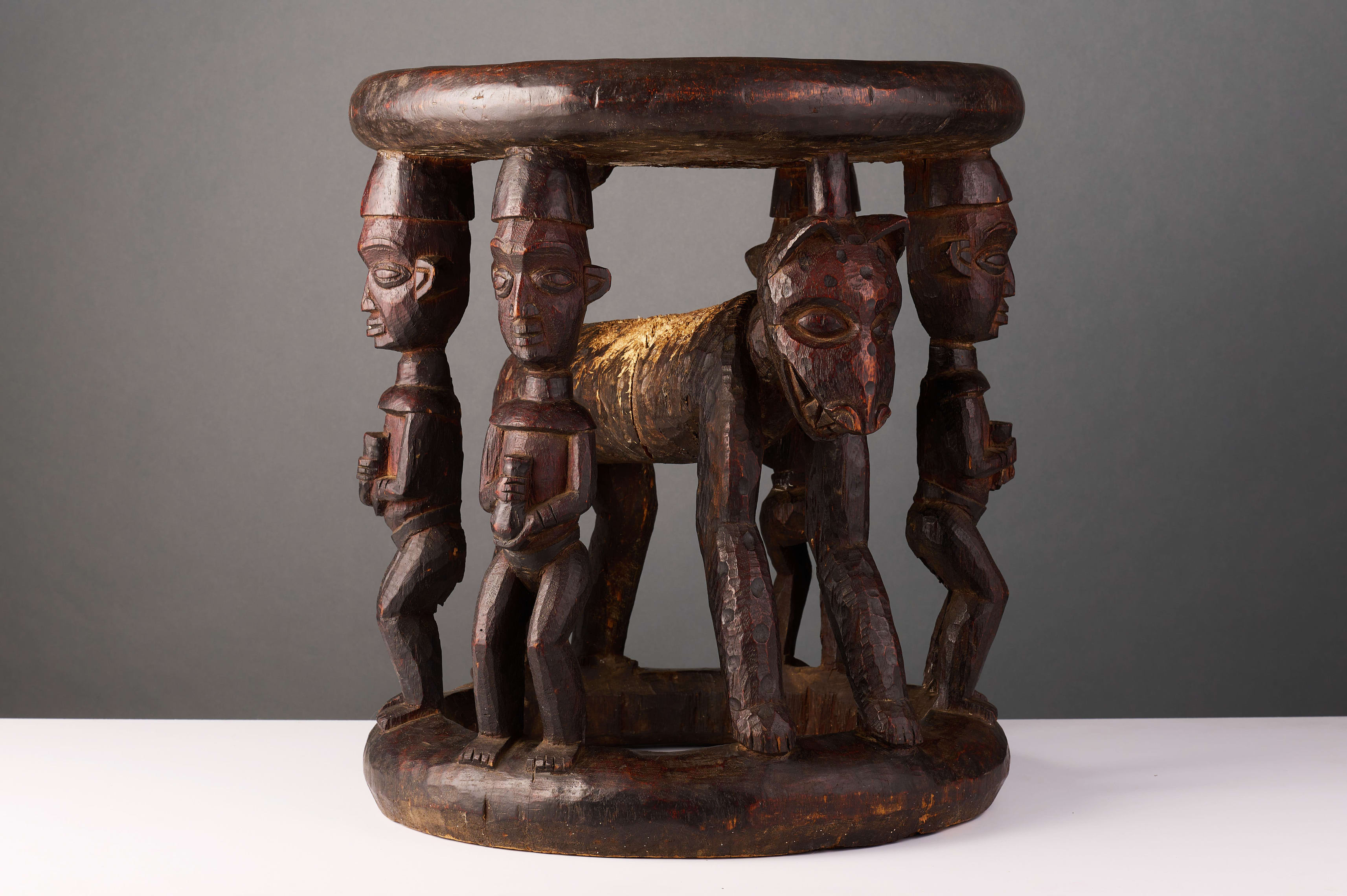 Stool with figures and animals, Cameroon | Strauss & Co