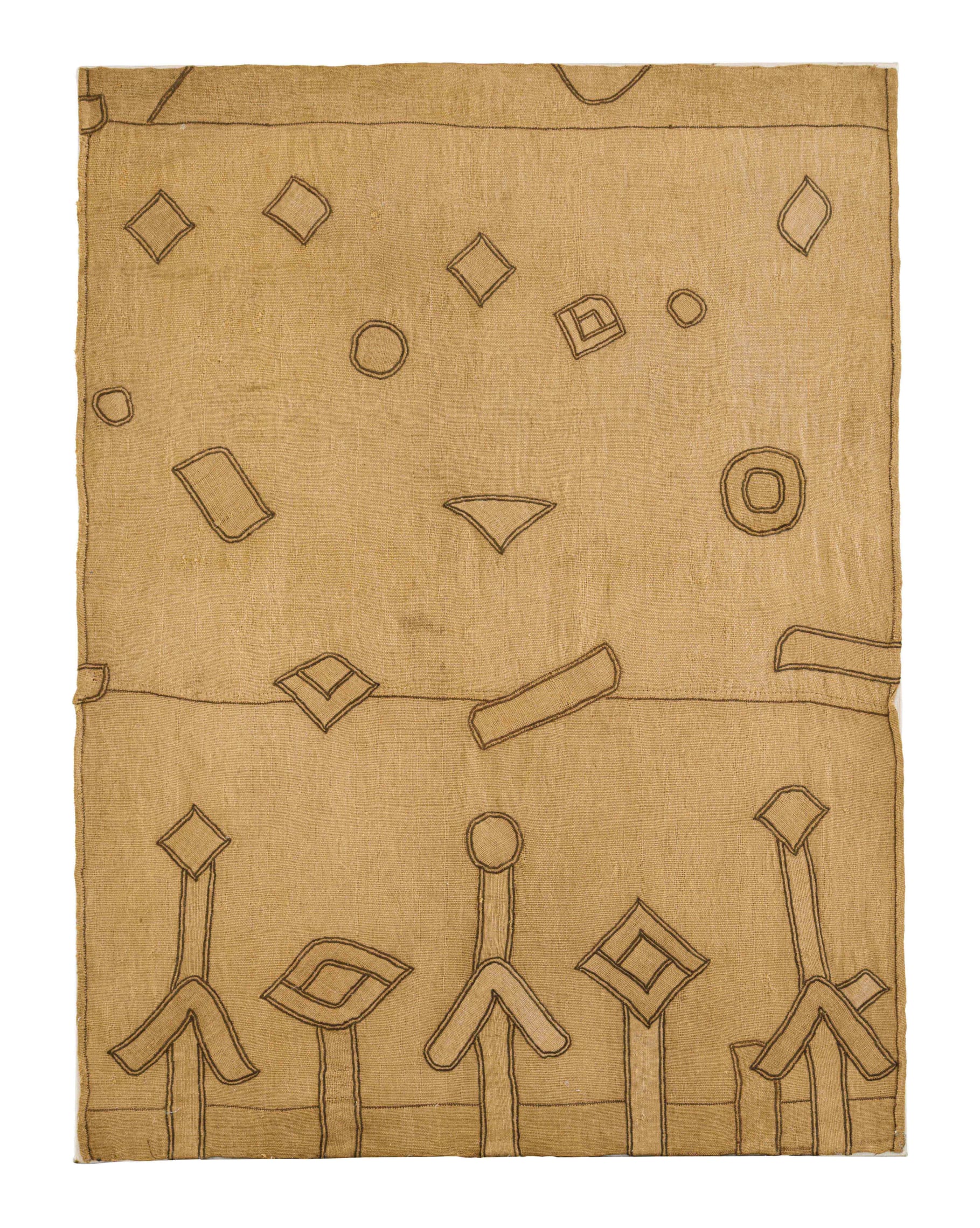 Raffia cloth panel with geometric patterns and patchwork by Unrecorded ...