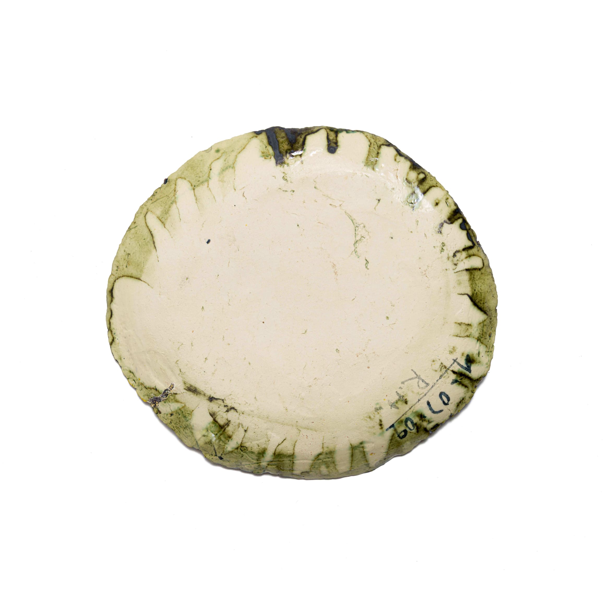 Plate with figural and linear motif in yellow and blue by Ruan Hoffmann ...