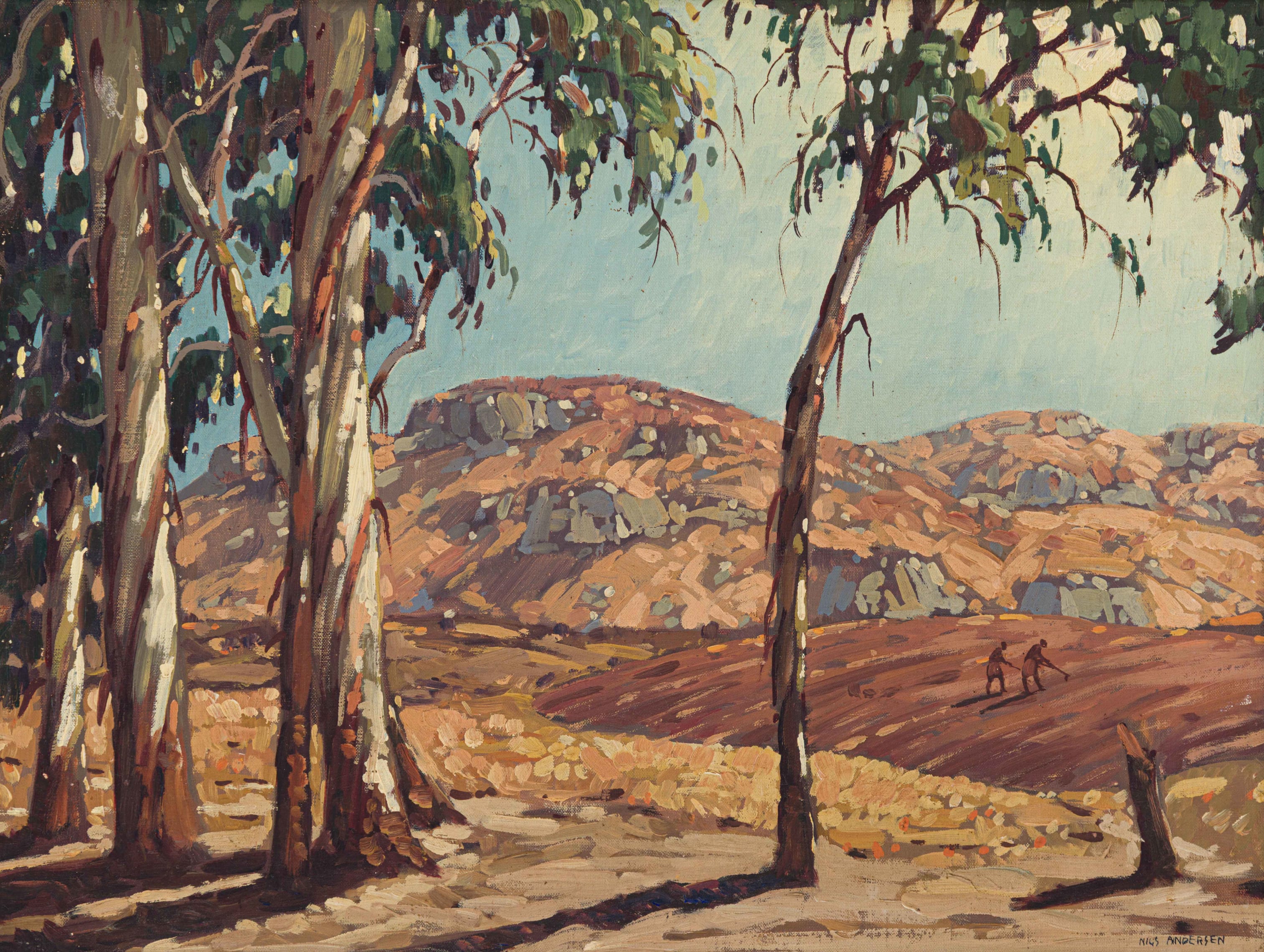 Landscape with Labourers and Blue Gum Trees by Nils Andersen | Strauss & Co