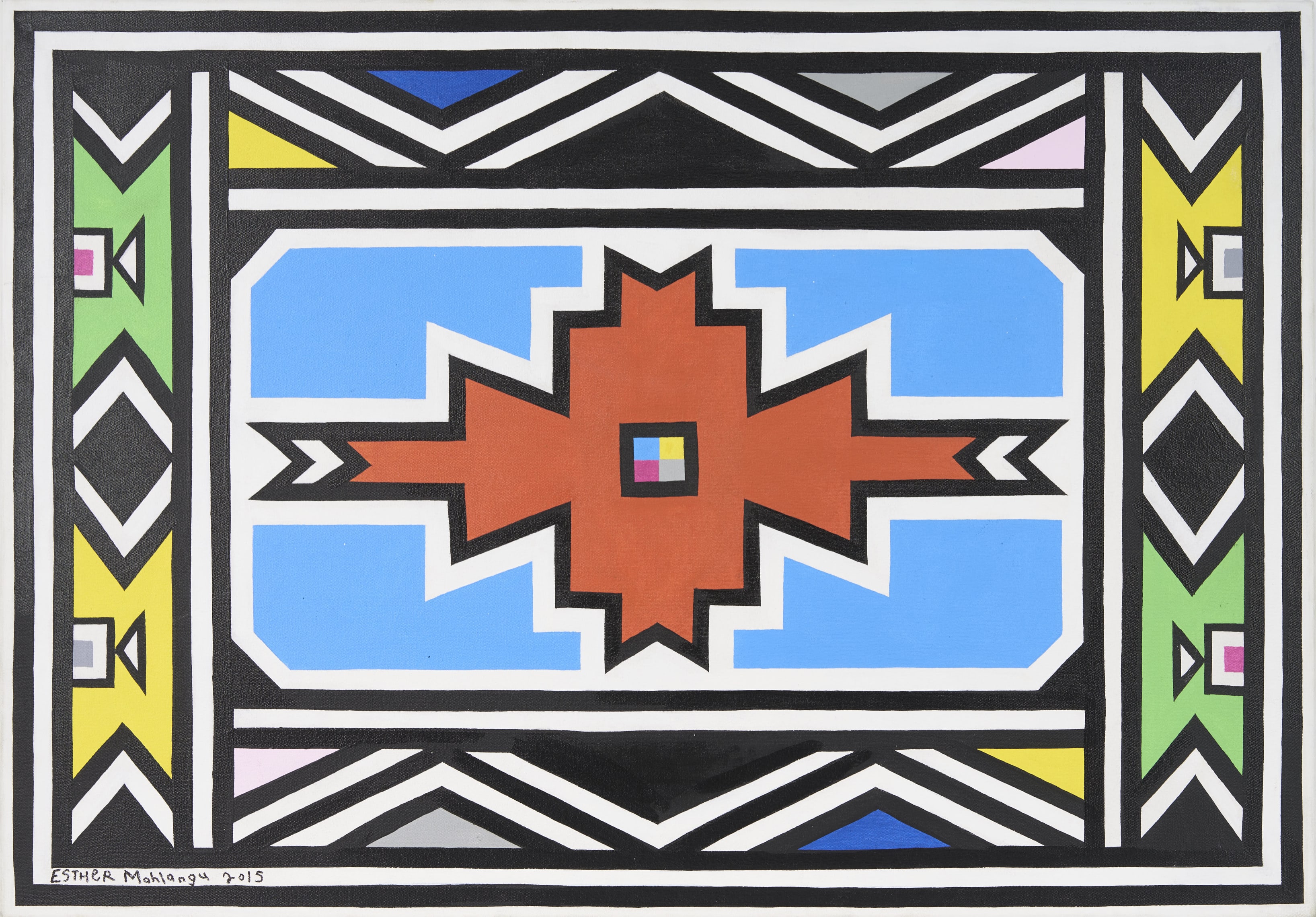 Untitled (Ndebele Pattern with Orange Centre) by Esther Mahlangu ...