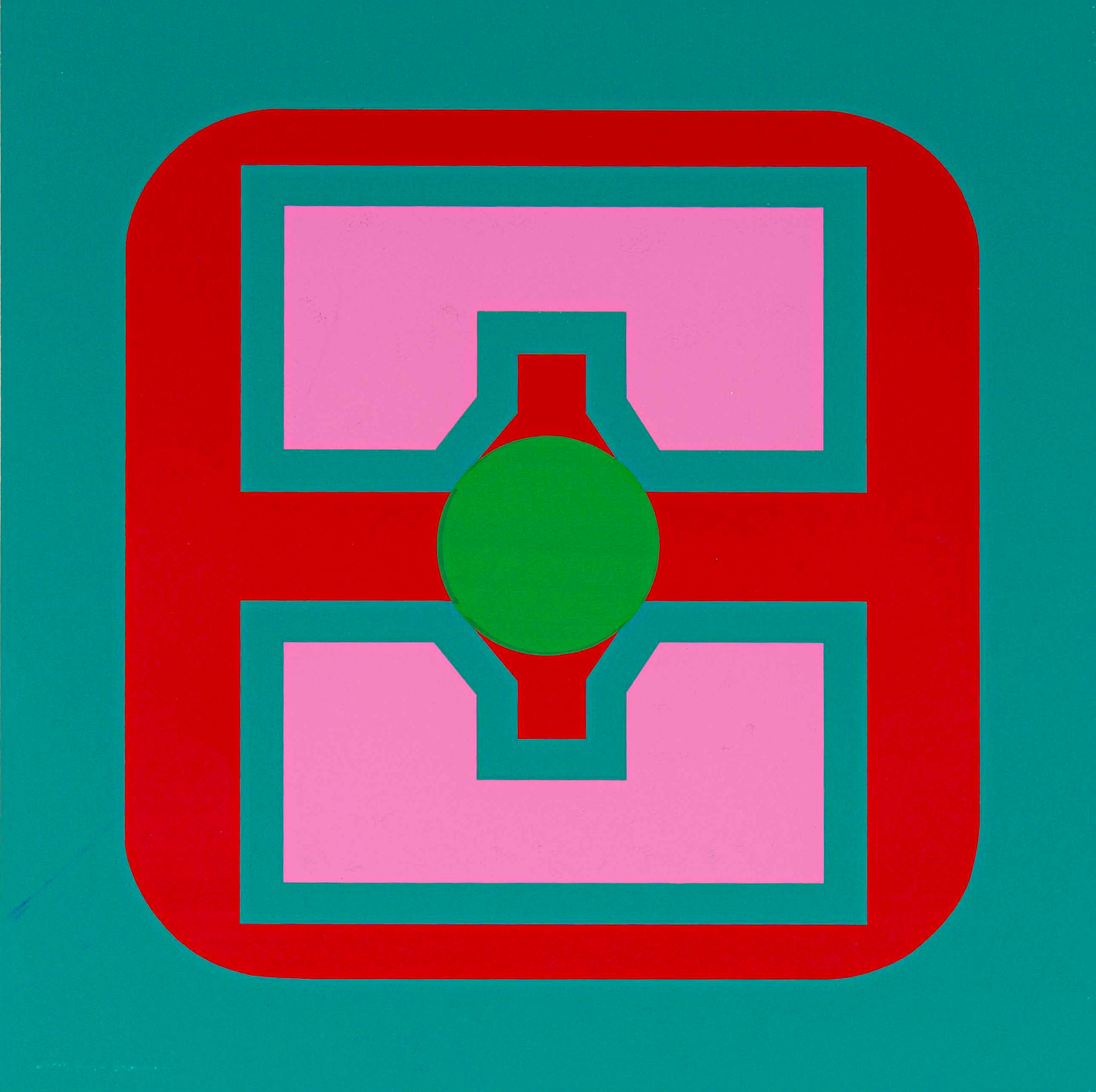 Geometric Abstract in Pink, Red and Green by Trevor Coleman | Strauss & Co